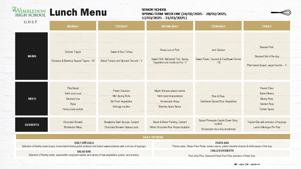 Menu - Juniors and Seniors — Wimbledon High School